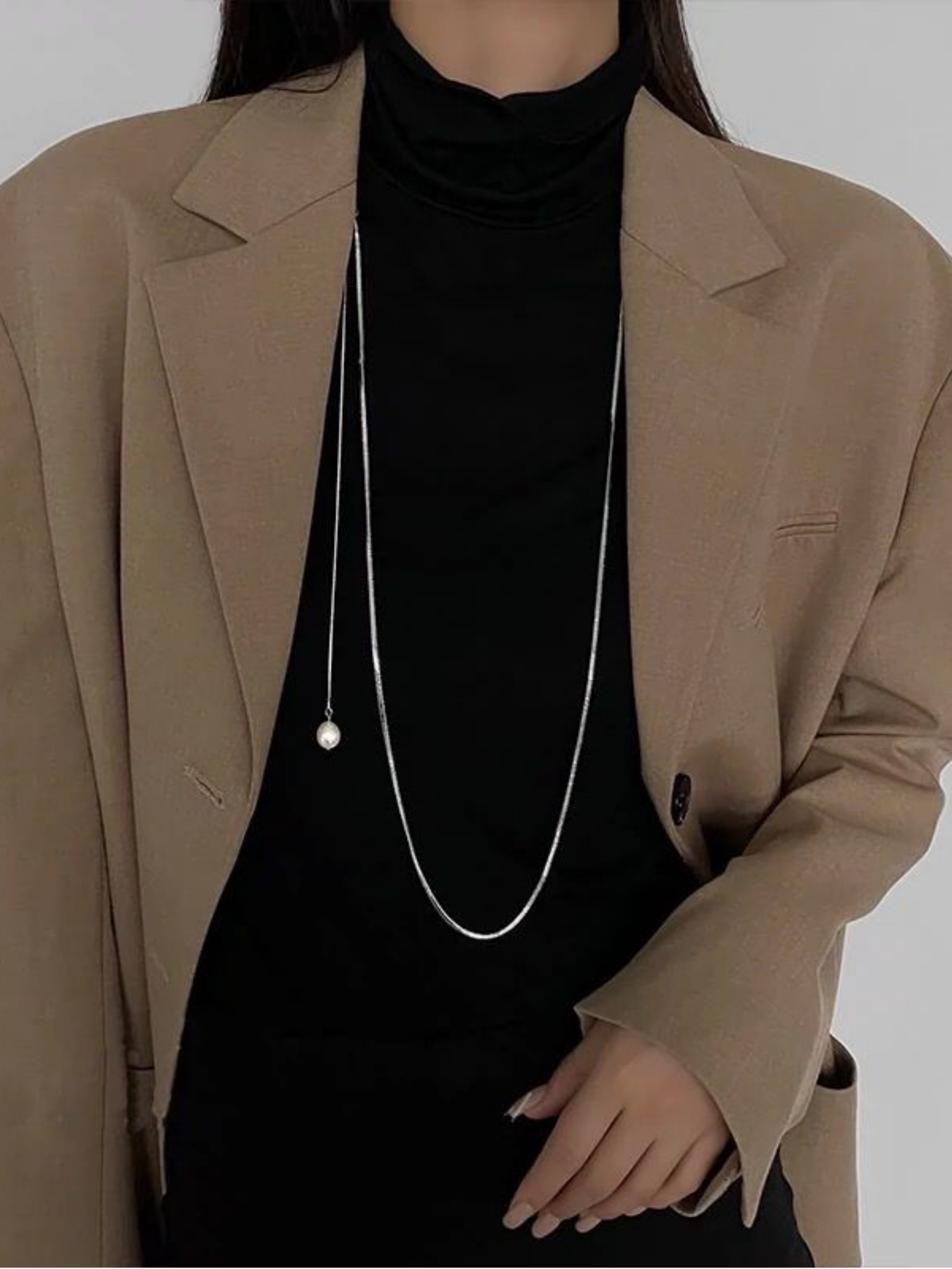 Long Snake Chain with Pearl Necklace – Minimalist Lab